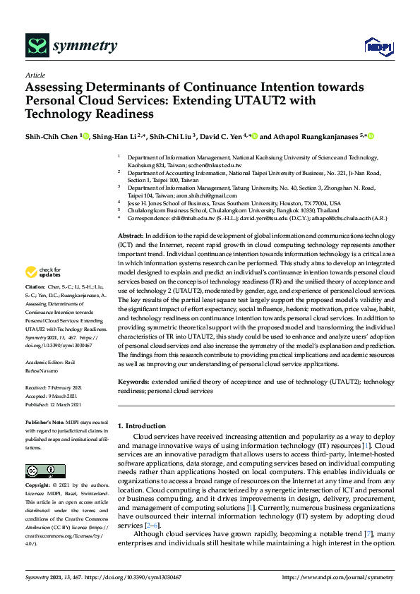 (PDF) Assessing Determinants of Continuance Intention towards Personal Cloud Services: Extending ...