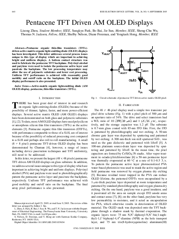 (PDF) Pentacene TFT driven AM OLED displays