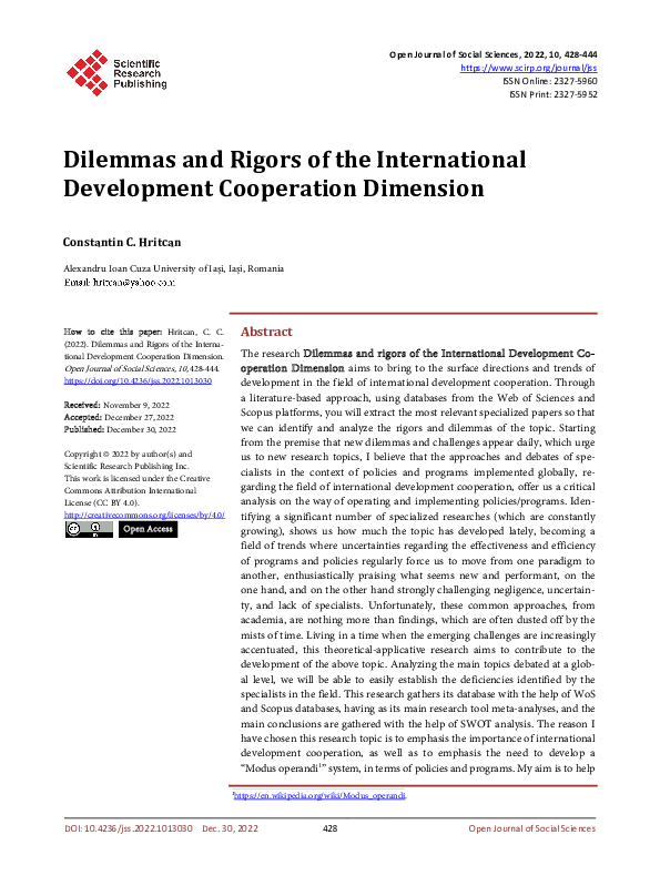 (PDF) Dilemmas and Rigors of the International Development Cooperation ...