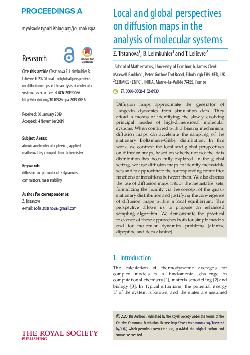 (PDF) Local and global perspectives on diffusion maps in the analysis of molecular systems