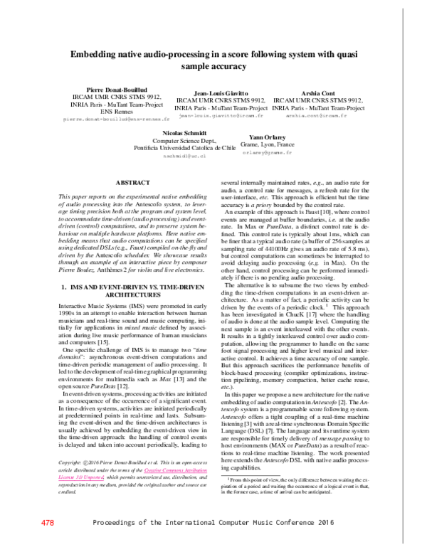 (PDF) Embedding native audio-processing in a score following system ...