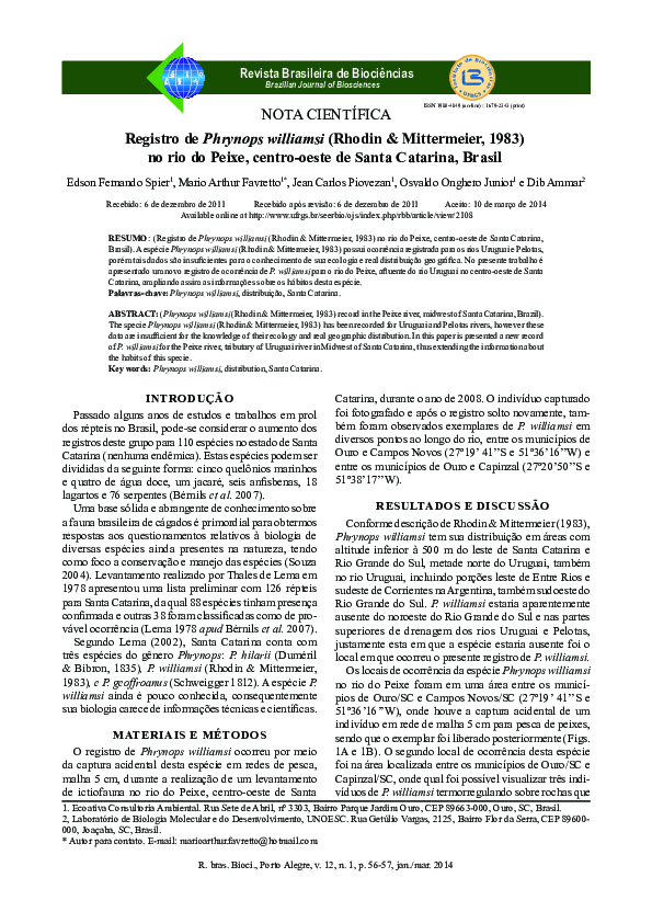 (PDF) Registro de Phrynops williamsi (Rhodin & Mittermeier, 1983) no ...