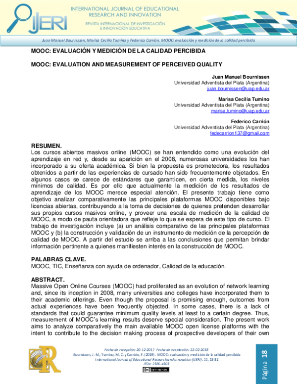 (PDF) Mooc: Evaluation and Measurement of Perceived Quality