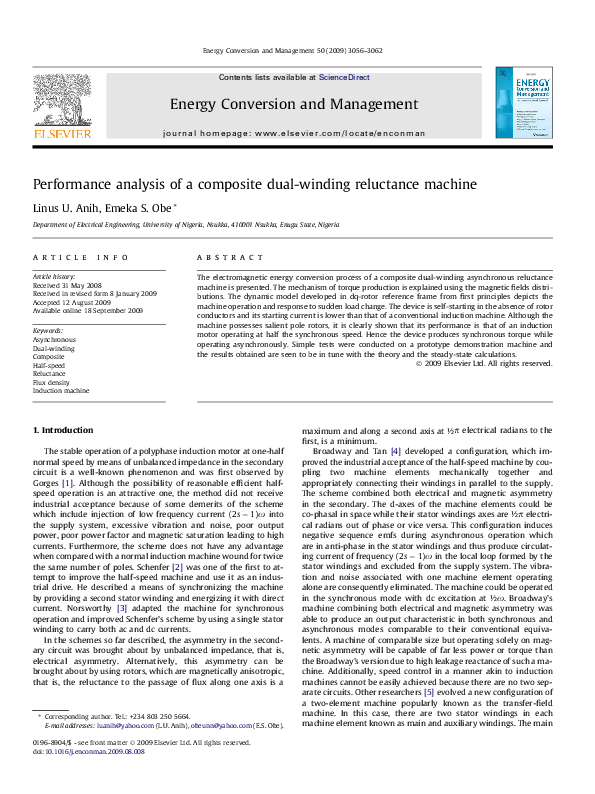 (PDF) Performance analysis of a composite dual-winding reluctance machine