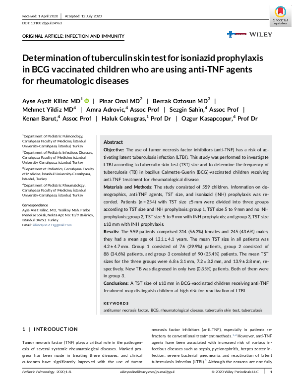 (PDF) Determination of tuberculin skin test for isoniazid prophylaxis ...
