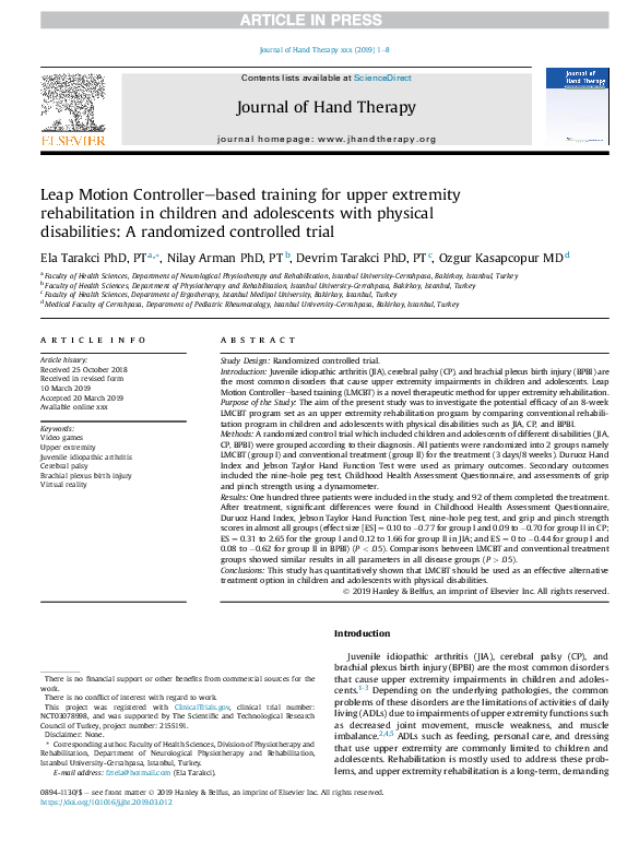 (PDF) Leap Motion Controller–based training for upper extremity ...