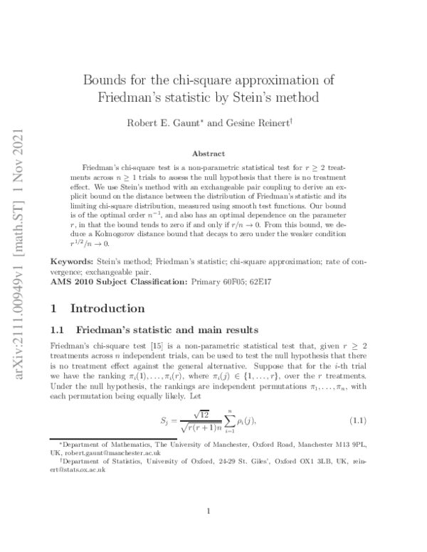 (PDF) Bounds for the chi-square approximation of Friedman's statistic ...