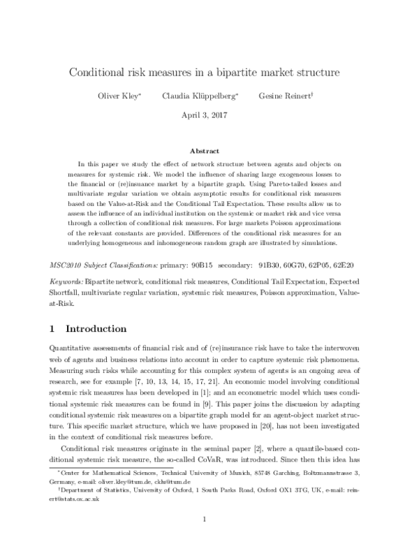 (PDF) Conditional risk measures in a bipartite market structure