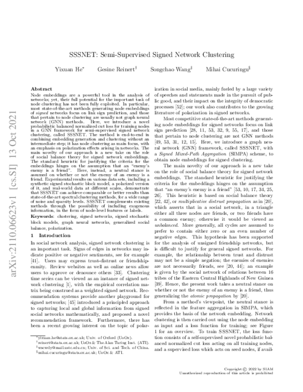 (PDF) SSSNET: Semi-Supervised Signed Network Clustering