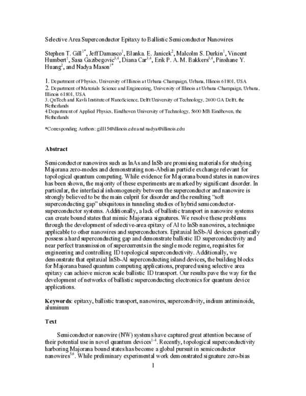(PDF) Selective-Area Superconductor Epitaxy to Ballistic Semiconductor ...