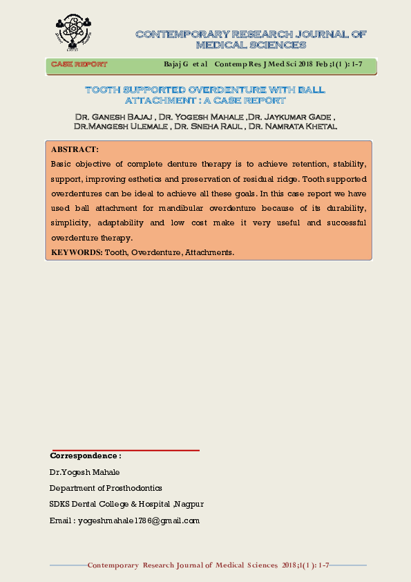 (PDF) Ball-Attached Tooth Supported Overdenture Case