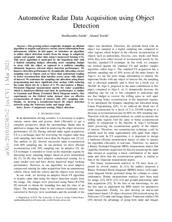 (PDF) Automotive Radar Data Acquisition Using Object Detection