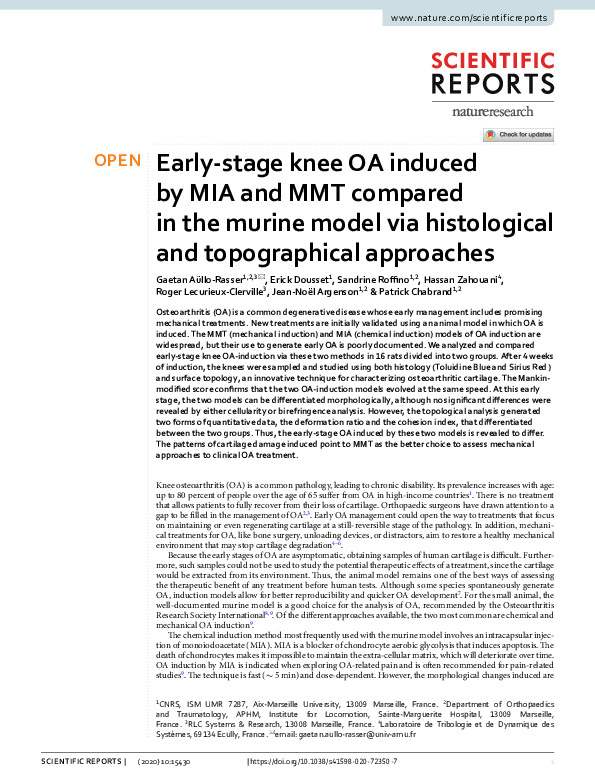 (PDF) Early-stage knee OA induced by MIA and MMT compared in the murine ...