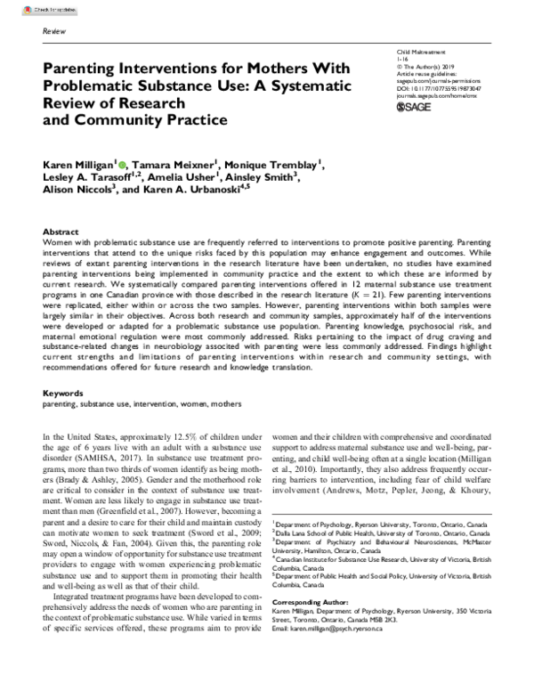 (PDF) Parenting Interventions for Mothers With Problematic Substance Use: A Systematic Review of ...