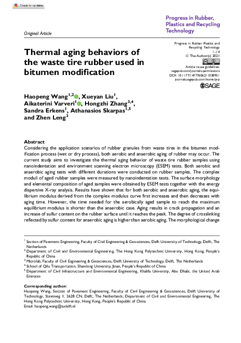 (PDF) Thermal aging behaviors of the waste tire rubber used in bitumen ...