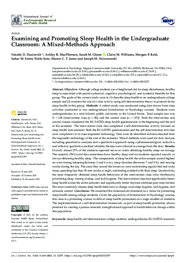 (PDF) Examining and Promoting Sleep Health in the Undergraduate ...
