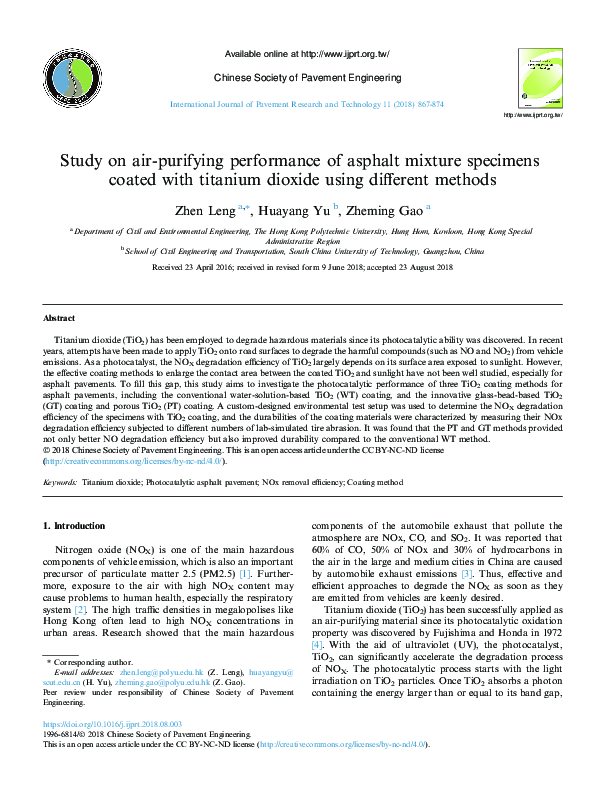 (PDF) Study on air-purifying performance of asphalt mixture specimens ...