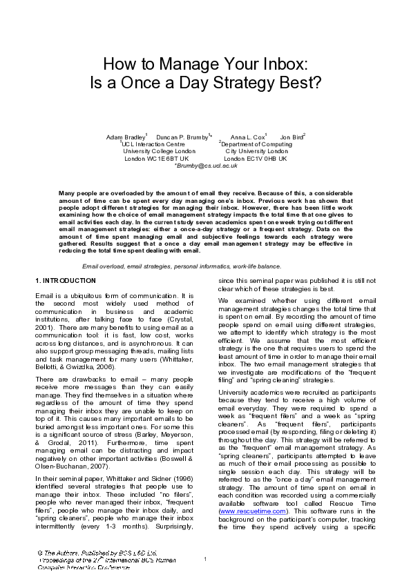 (PDF) How to manage your inbox: is a once a day strategy best?