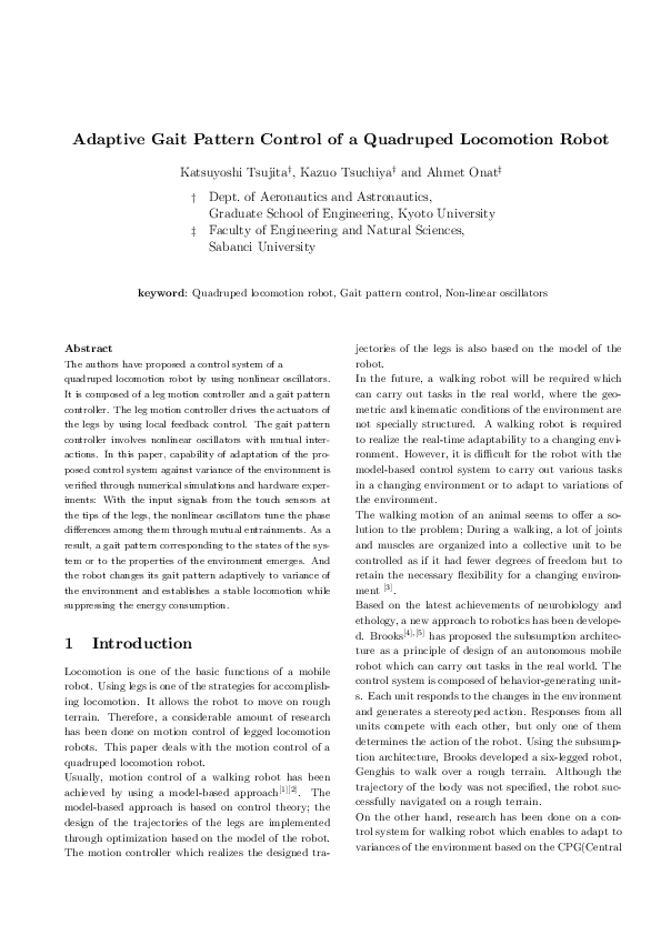 (PDF) Adaptive gait pattern control of a quadruped locomotion robot