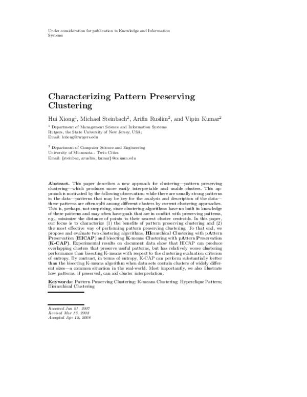 (PDF) Characterizing pattern preserving clustering | M. Steinbach - Academia.edu