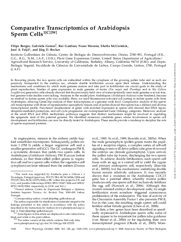 (PDF) Comparative Transcriptomics of Arabidopsis Sperm Cells