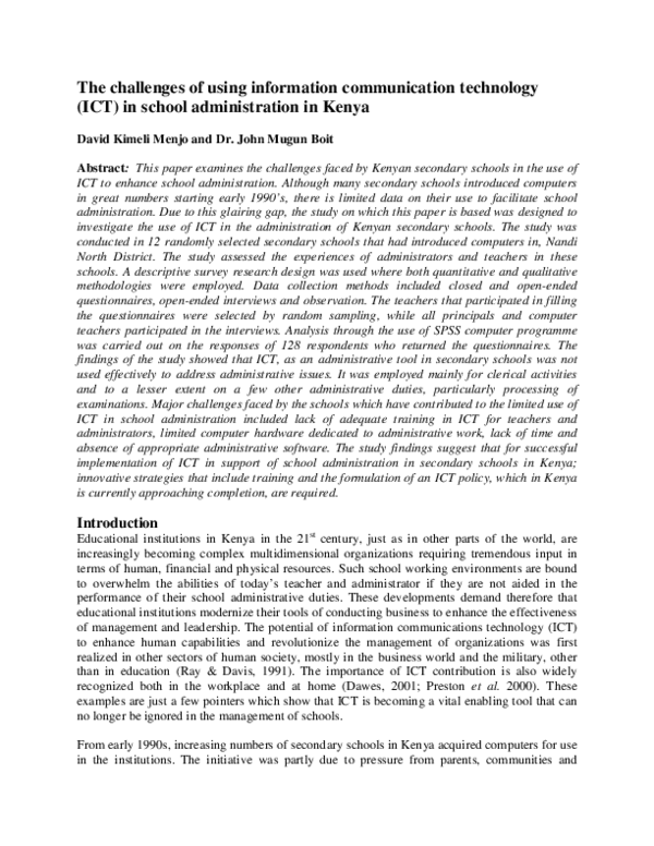 Pdf The Challenges Of Using Information Communication Technology Ict In School