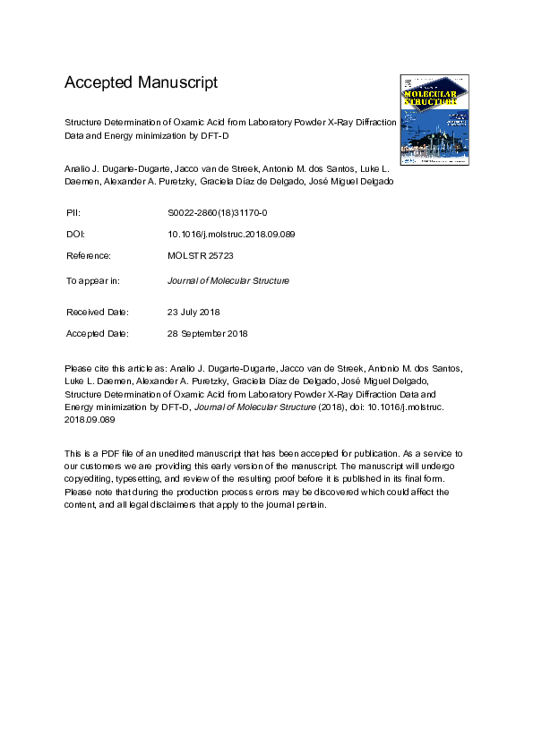 Pdf Structure Determination Of Oxamic Acid From Laboratory Powder X
