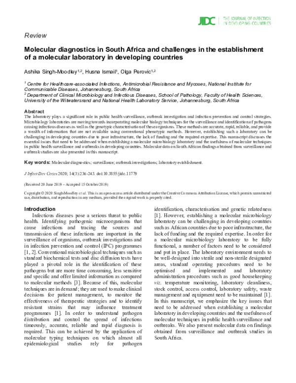 (PDF) Molecular diagnostics in South Africa and challenges in the establishment of a molecular ...