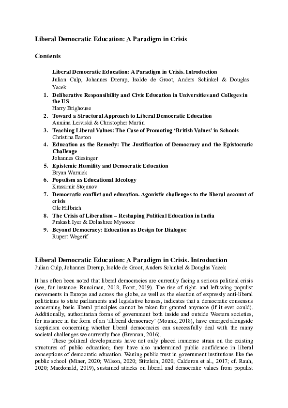 (DOC) 2022. Liberal Democratic Education: A Paradigm in Crisis