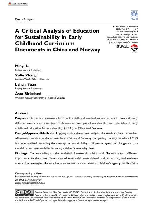 (PDF) A Critical Analysis of Education for Sustainability in Early Childhood Curriculum ...