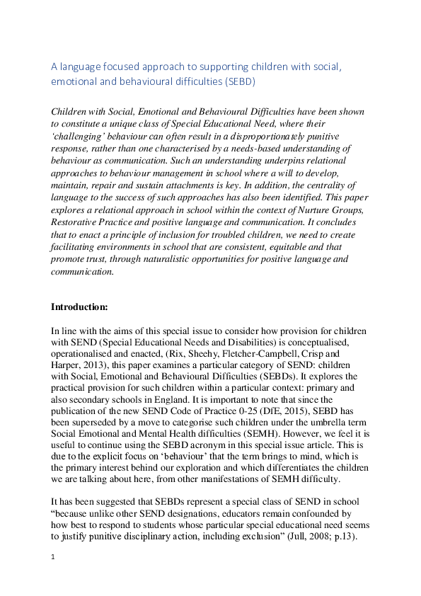 (PDF) A language focused approach to supporting children with social ...