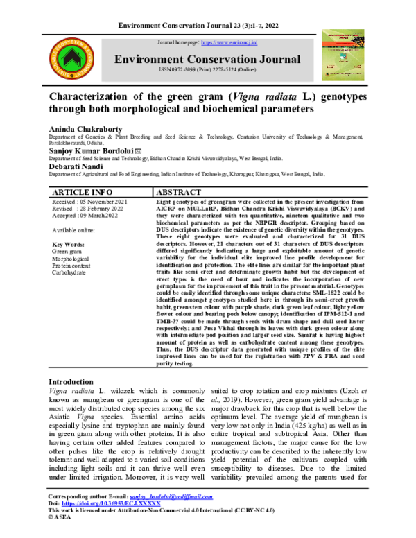 (PDF) Characterization of the green gram (Vigna radiata L.) genotypes ...