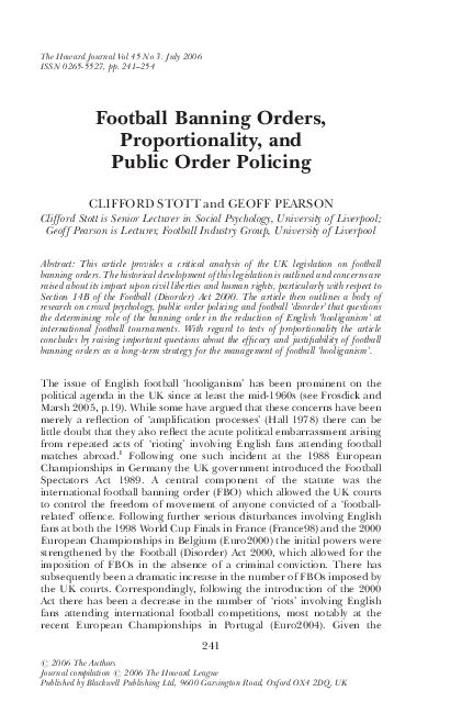 (PDF) Football Banning Orders, Proportionality, and Public Order Policing
