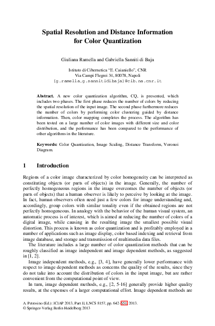 (PDF) Spatial Resolution and Distance Information for Color Quantization