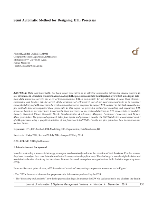 (PDF) Semi Automatic Method for Designing ETL Processes