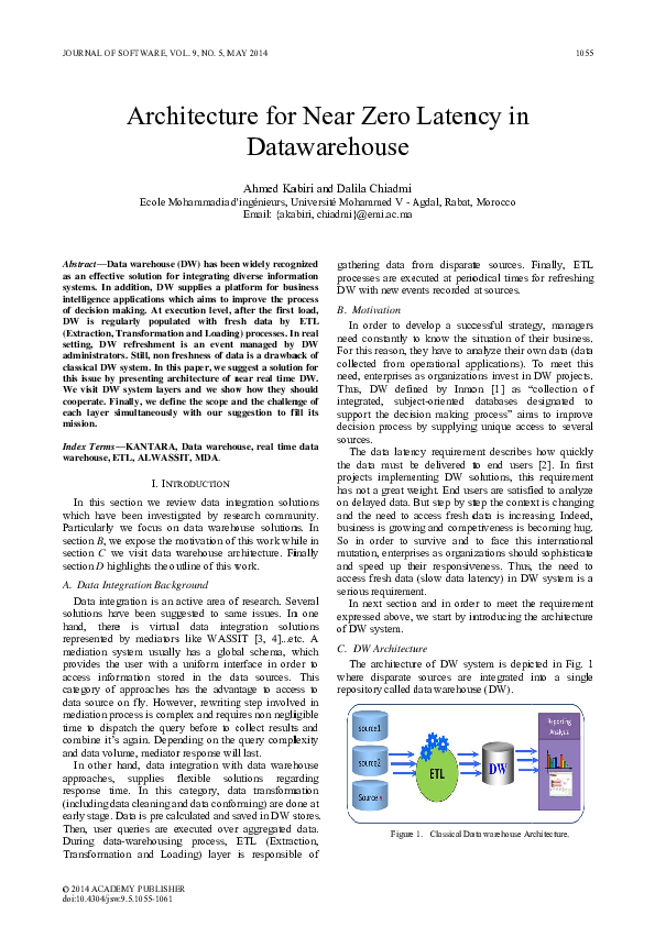(PDF) Architecture for Near Zero Latency in Datawarehouse