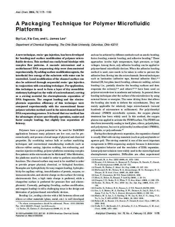 (PDF) A Packaging Technique for Polymer Microfluidic Platforms | siyi Lai - Academia.edu