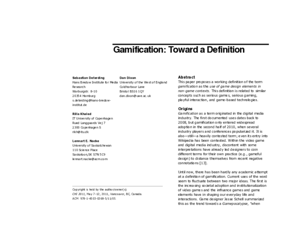 (PDF) Gamification: Toward a definition
