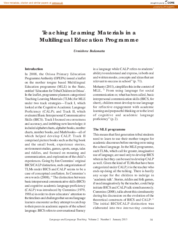 (PDF) Teaching Learning Materials in a Multilingual Education Programme