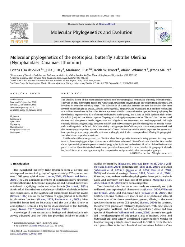 (PDF) Molecular phylogenetics of the neotropical butterfly subtribe ...
