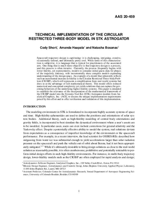 (PDF) Aas 20-459 Technical Implementation of the Circular Restricted ...