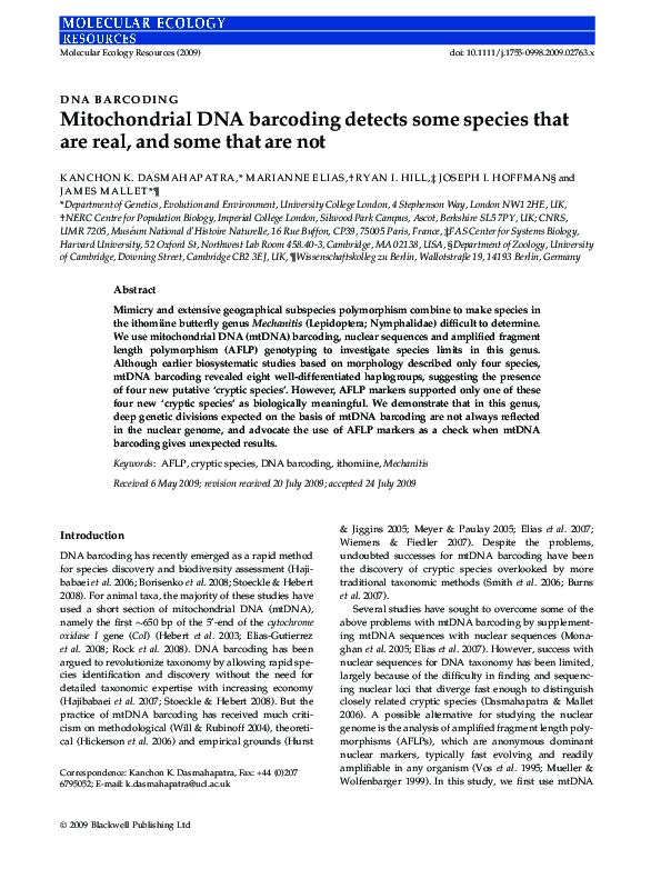(PDF) Cryptic Species and mtDNA Barcoding in Mechanitis