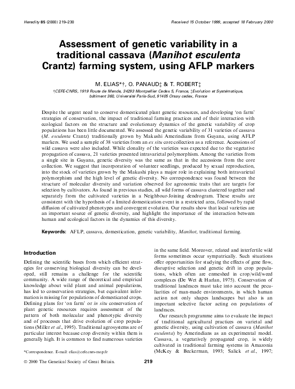 (PDF) Assessment of genetic variability in a traditional cassava (Manihot esculenta Crantz ...