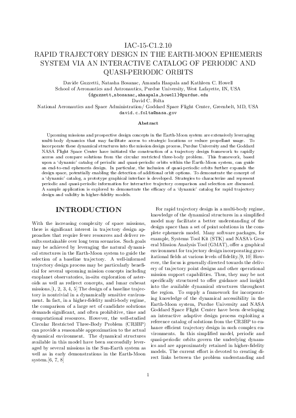 Pdf Rapid Trajectory Design In The Earth Moon Ephemeris System Via An Interactive Catalog Of