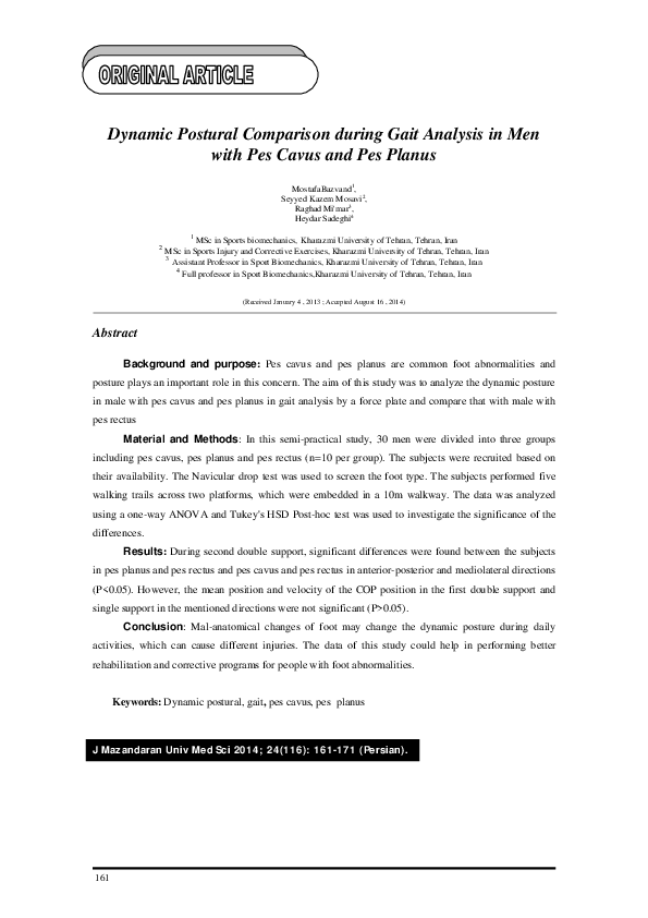 (PDF) Dynamic Postural Comparison during Gait Analysis in Men with Pes ...