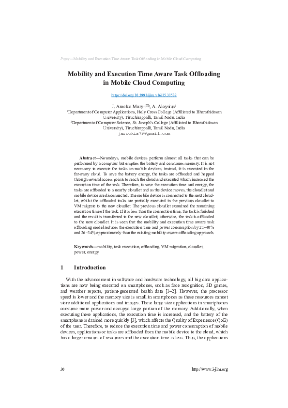 Pdf Mobility And Execution Time Aware Task Offloading In Mobile Cloud Computing