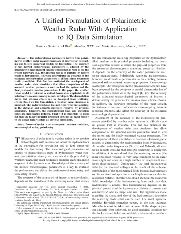(PDF) A Unified Formulation of Polarimetric Weather Radar With ...