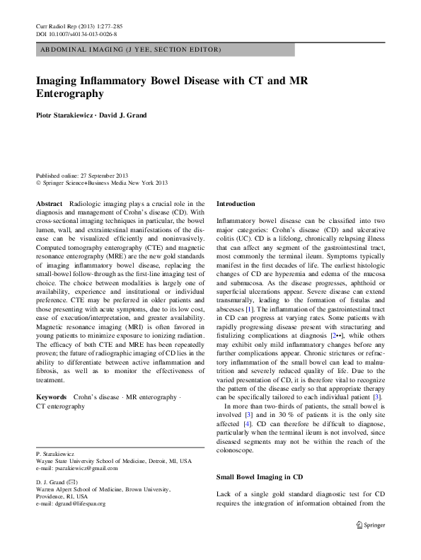 (PDF) Imaging Inflammatory Bowel Disease with CT and MR Enterography