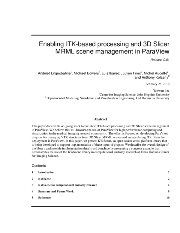 Pdf Enabling Itk Based Processing And 3d Slicer Mrml Scene Management In Paraview Michel 7765