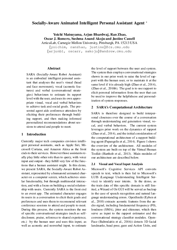 (PDF) Socially-Aware Animated Intelligent Personal Assistant Agent